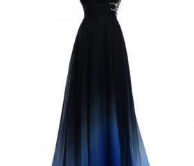 A-line Evening Dress,Bride Gradient Color Prom Evening Dress Beaded ...