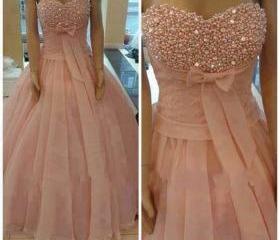 Spark Sweetheart Pearls Beaded Pink Ball Gown Prom Dresses Fashion ...