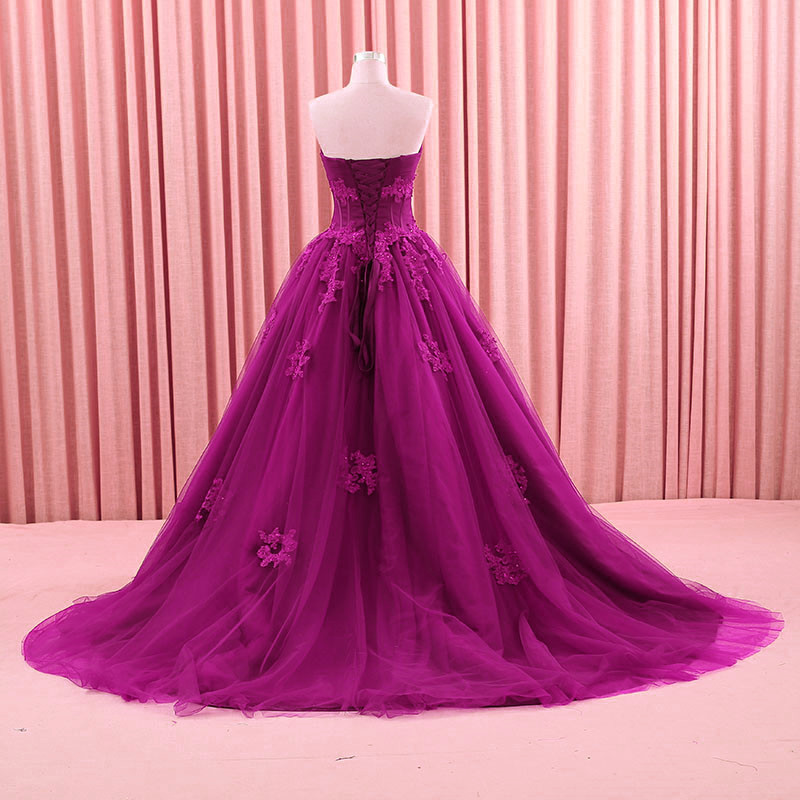 Vintage Prom Dresses,Fuchsia Formal Wedding Gowns, Sweetheart Applique ...