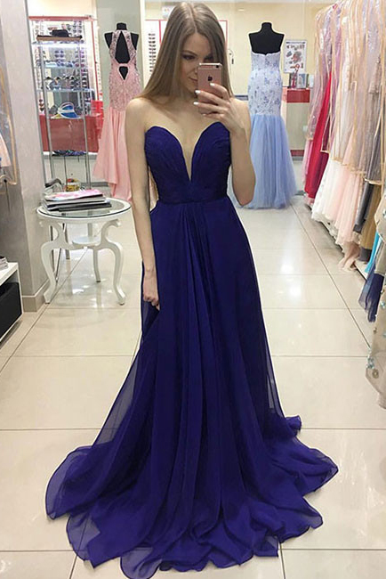 Simple Prom Dresses,a-line Prom Gown,sweetheart Prom Dresses,royal Blue ...