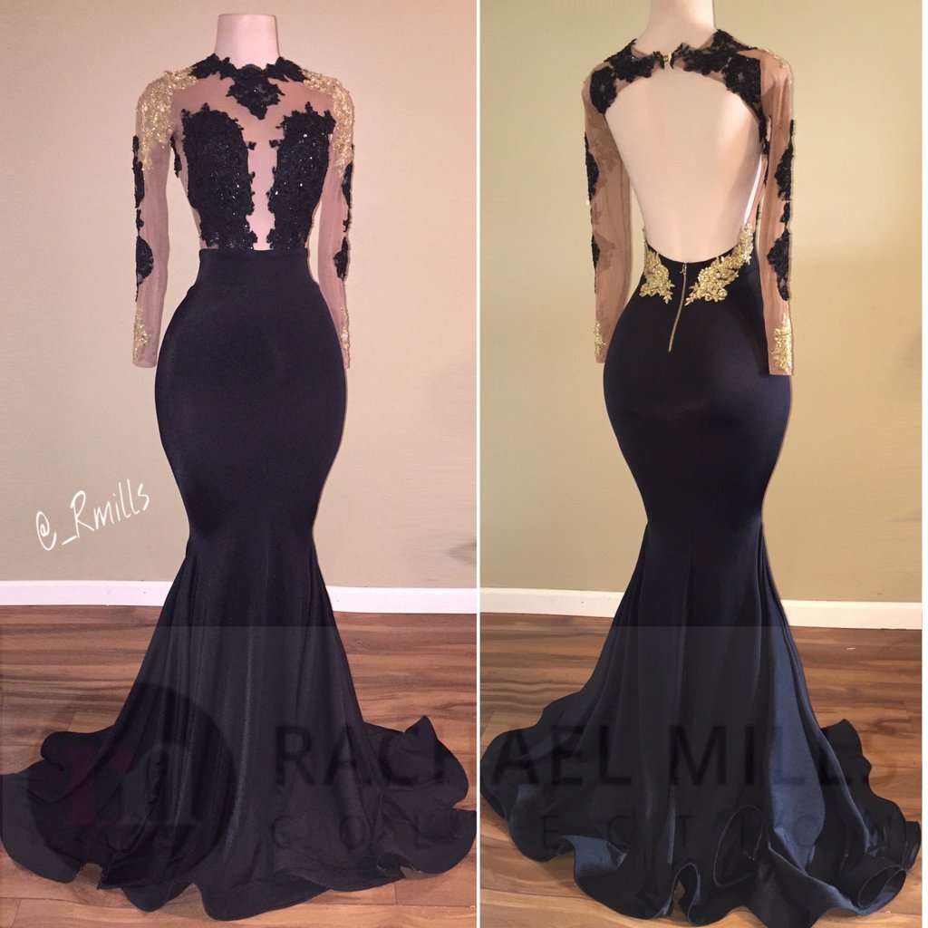 Black Prom Dresses,arabic Prom Dresses,long Sleeves Prom Dresses,formal ...