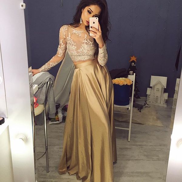 Gold 2 Pieces Dress,Prom Dress With High Split on Luulla